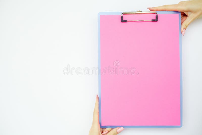 Blank Folder with Pink Paper. Hand that Holding Folder and Handle on ...