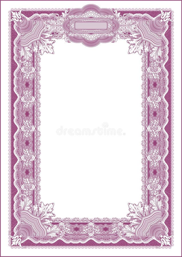 Classic Vertical Certificate Frame Lilac Stock Illustration ...