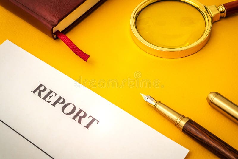Blank Form, Notepad and Pen for Drawing Up Report on Yellow Table Stock ...