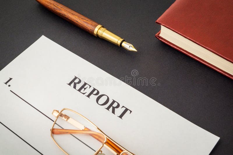 Blank Form and Pen for Drawing Up Report on Black Table Stock Photo ...