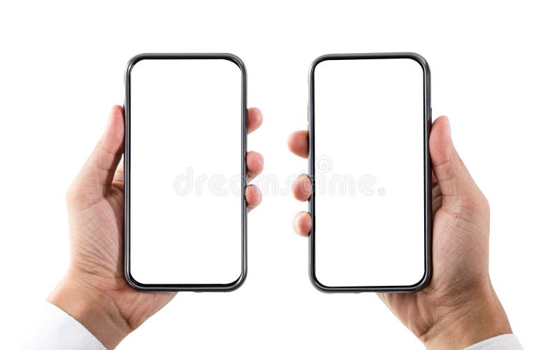 Blank Form of Smartphone Frame and Two Men Hand with White Background ...