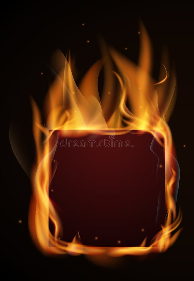 Blank Frame in Fire. Realistic Flame Square Banner Stock Vector ...