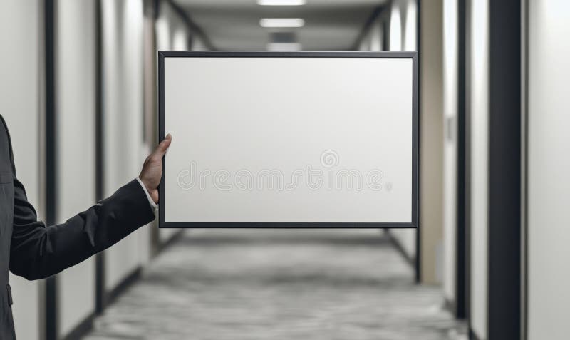 Blank Frame Held in Office Corridor, Professional Setting, Minimalist ...