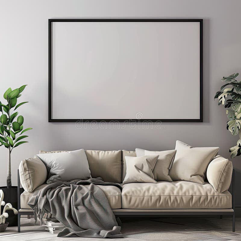 Blank Frame Horizontal Ratio Mockup with Thin Matte Black Border, Flat ...