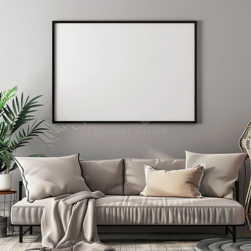 Blank Frame Horizontal Ratio Mockup with Thin Matte Black Border, Flat ...