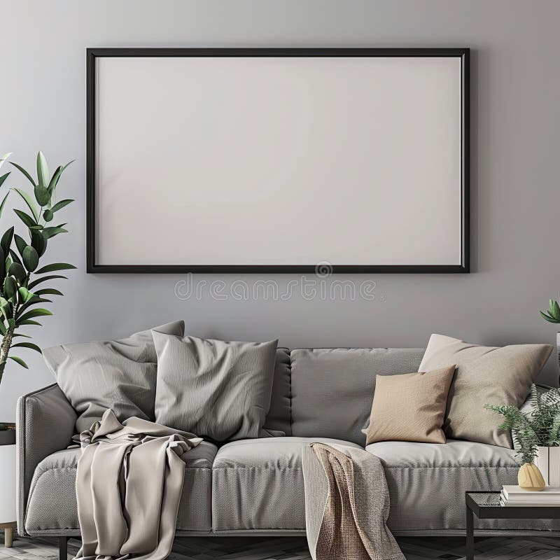 Blank Frame Horizontal Ratio Mockup with Thin Matte Black Border, Flat ...