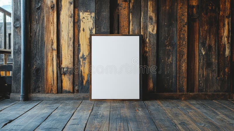 Blank Frame Mockup Against Rustic Wooden Wall Stock Photo - Image of ...