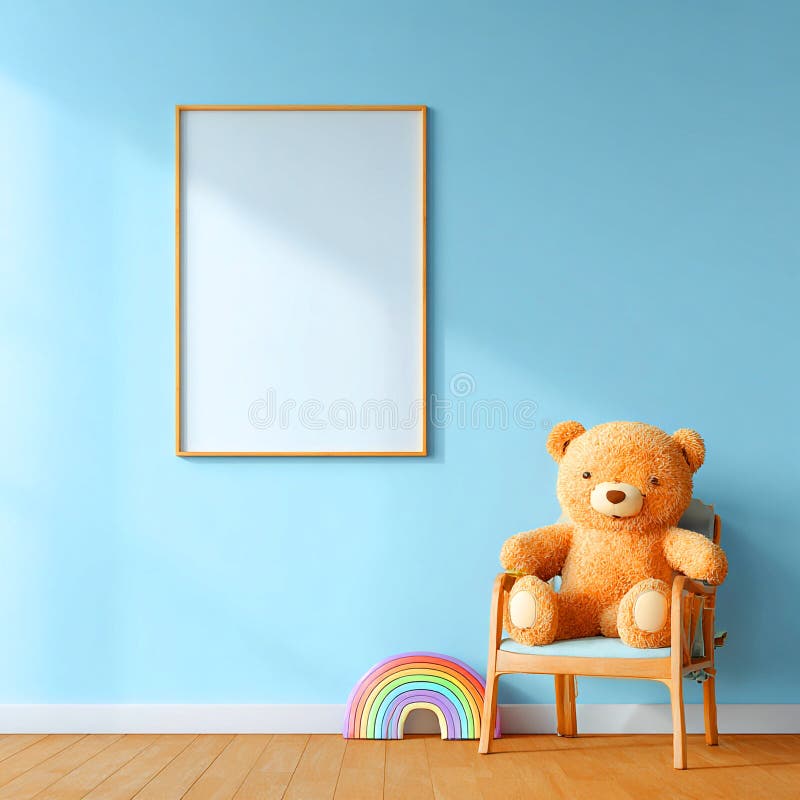 Blank Frame Mockup Childs Room Decor with Teddy Bear Stock Illustration ...