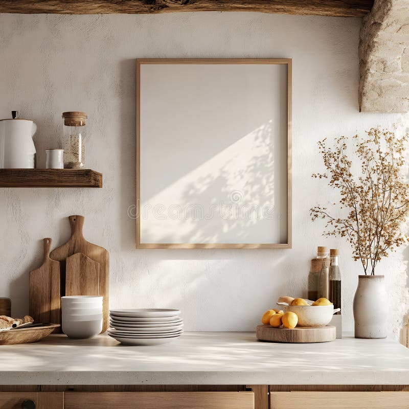Blank Frame Mockup in a Rustic Kitchen Stock Illustration ...