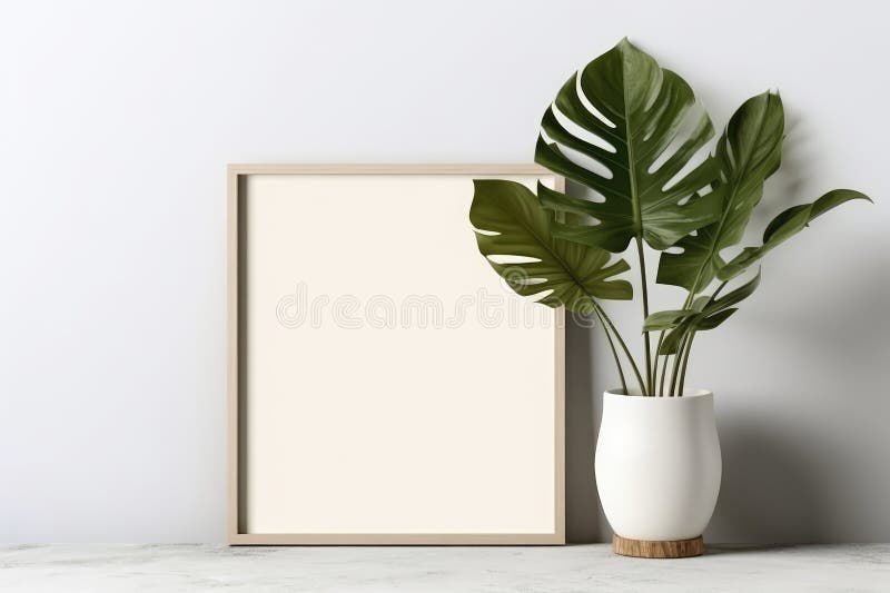 Blank Frame with Monstera in Pot Next To it on White Background ...