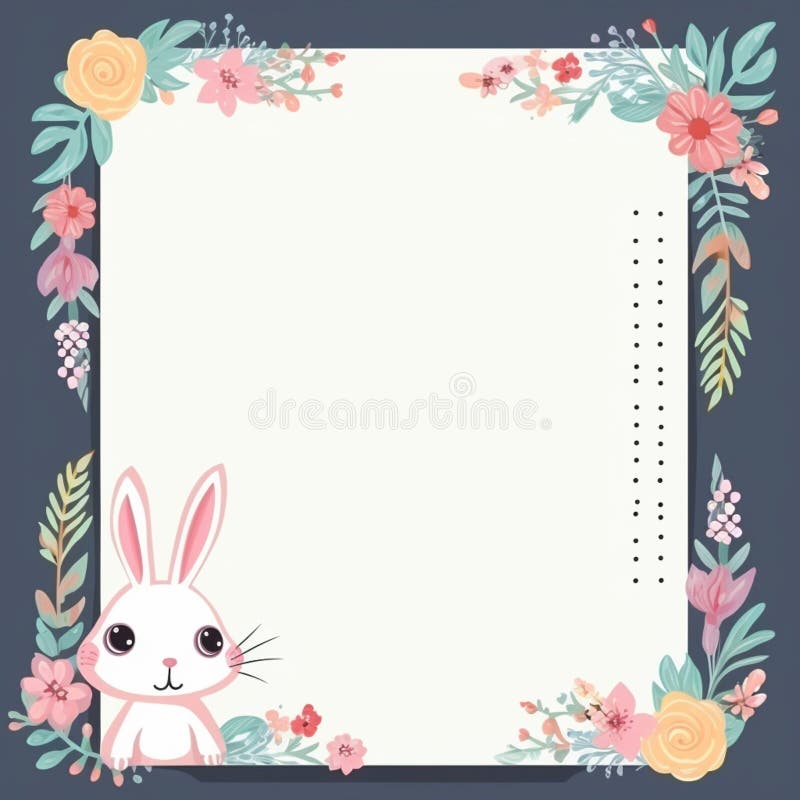 Blank Frame Notepad Pastel Cute Rabbit Cartoon and Flower , Cute Empty ...