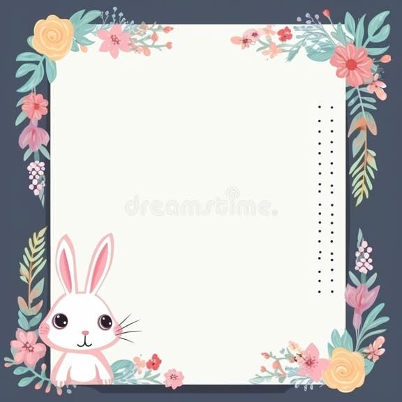 Blank Frame Notepad Pastel Cute Rabbit Cartoon and Flower , Cute Empty ...