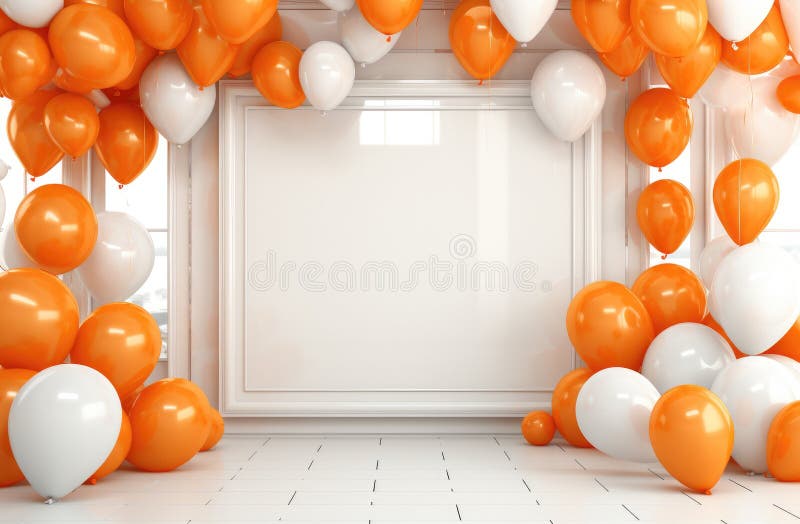 A Blank Frame with Orange Balloons is Set Up Stock Image - Image of ...