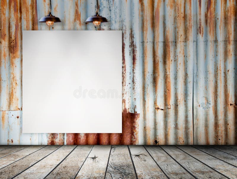 Blank Frame on Rusted Galvanized Iron Plate with Wood Floor Stock Photo ...