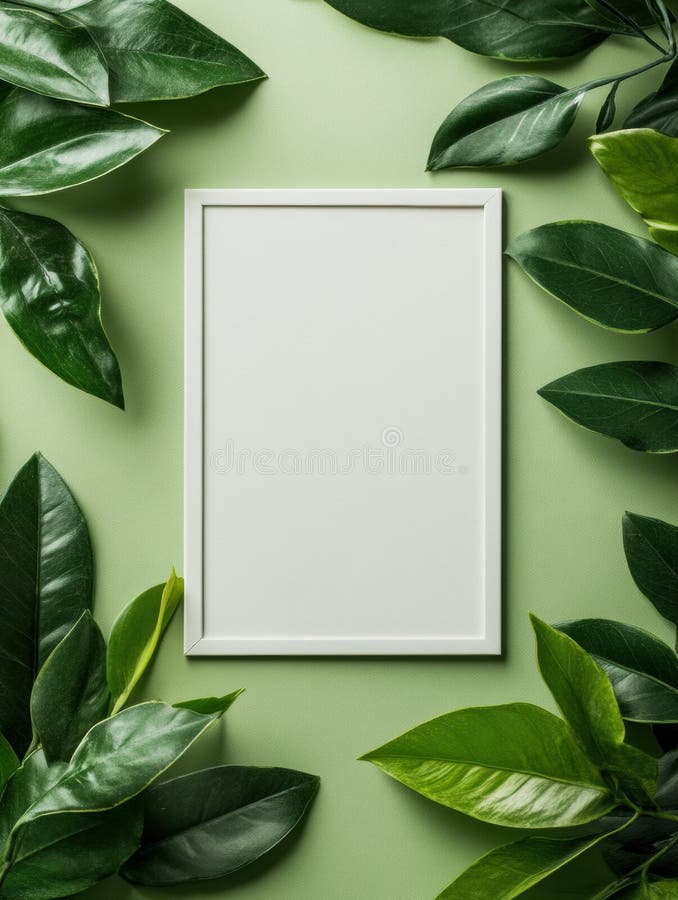 Blank Frame Surrounded by Lush Green Leaves on a Pastel Backdrop for ...