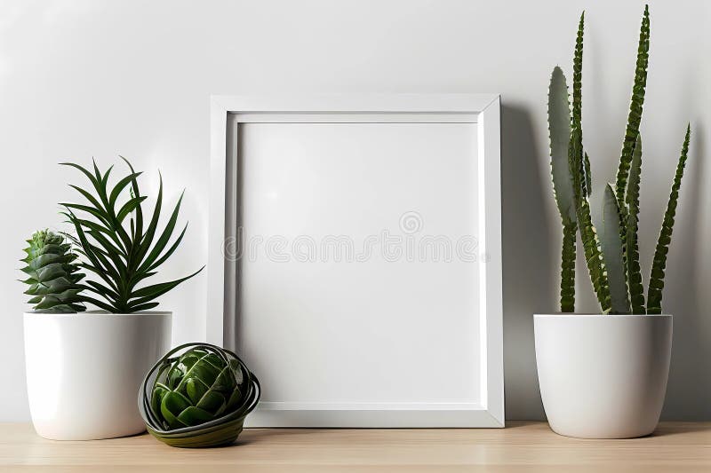 Blank Frame on Wooden Table Mockup. Generative Ai Stock Illustration ...