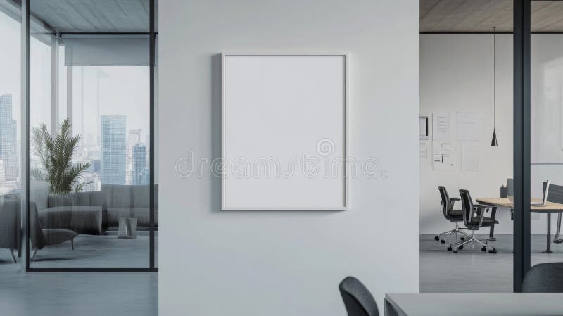Blank Framed Poster on a White Wall in an Office Setting Stock ...