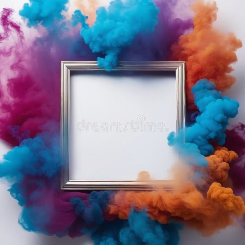 Blank Frames with Smoke Frame on a Blue Wall Red and Yellow Color. 3d ...