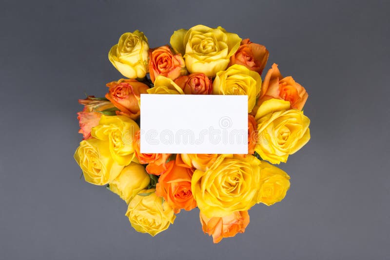 Blank Gift Card, Bouquet of Orange and Yellow Rose Flowers and G Stock ...
