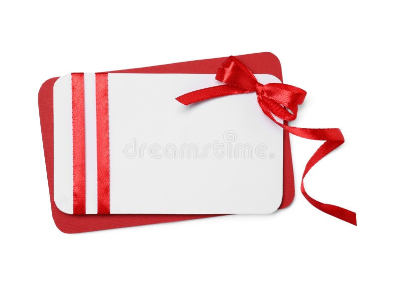 Blank Gift Card with Red Bow Isolated on White, Top View Stock Image ...