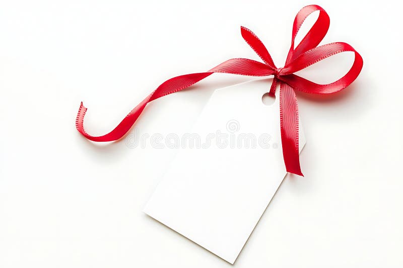 Blank Gift Tag with Red Ribbon Bow Stock Image - Image of white ...