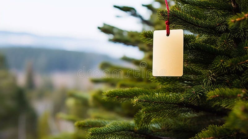 Blank Gift Tags Hanging from a Pine Tree Stock Illustration ...