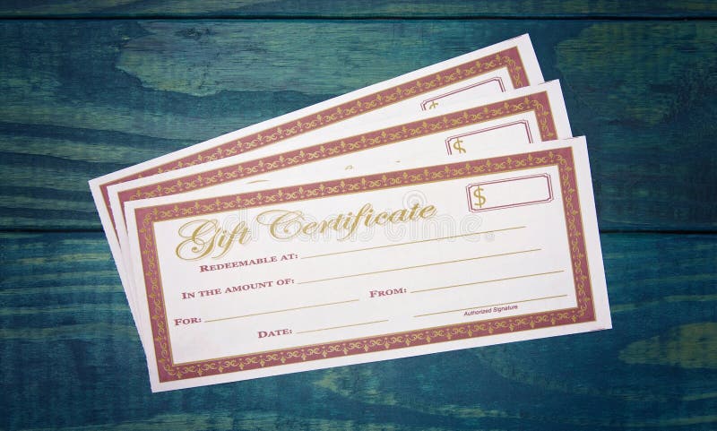 Blank Gift Certificates on a Wooden Table Stock Image - Image of price ...