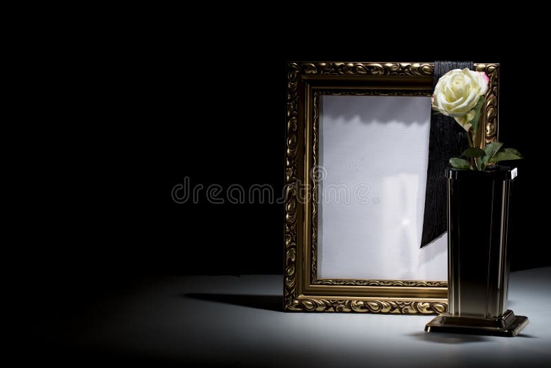 Blank Gilded Mourning Frame with Bronze Vase, White Rose, and B Stock ...
