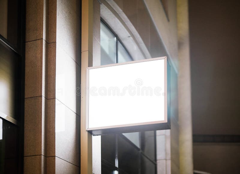 Blank Glowing Signboard on the Building Stock Photo - Image of company ...