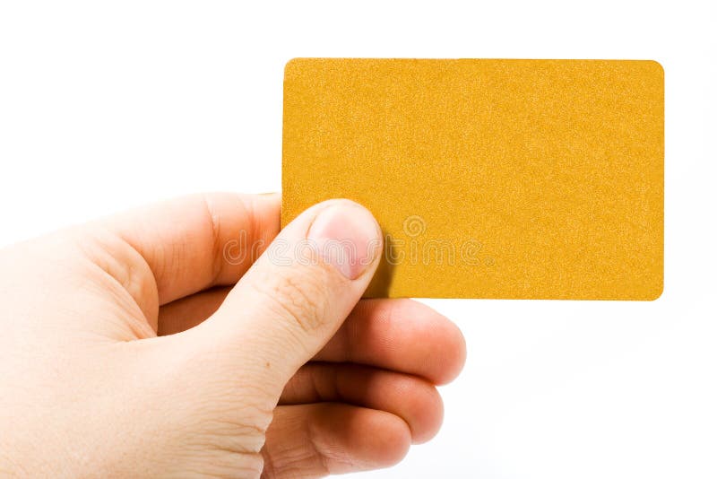 Blank gold card in hand stock image. Image of hand, plastic - 4171243