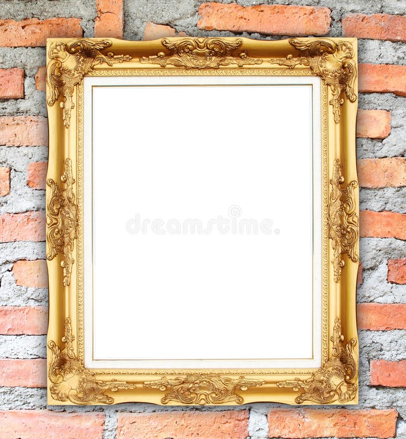 Blank Golden Frame on Brick Stone Wall Stock Photo - Image of bricks ...