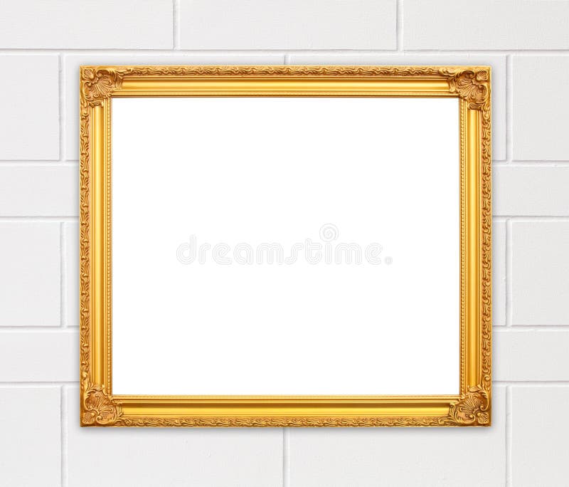 Blank Golden Frame on Whtie Cement Wall Stock Image - Image of golden ...