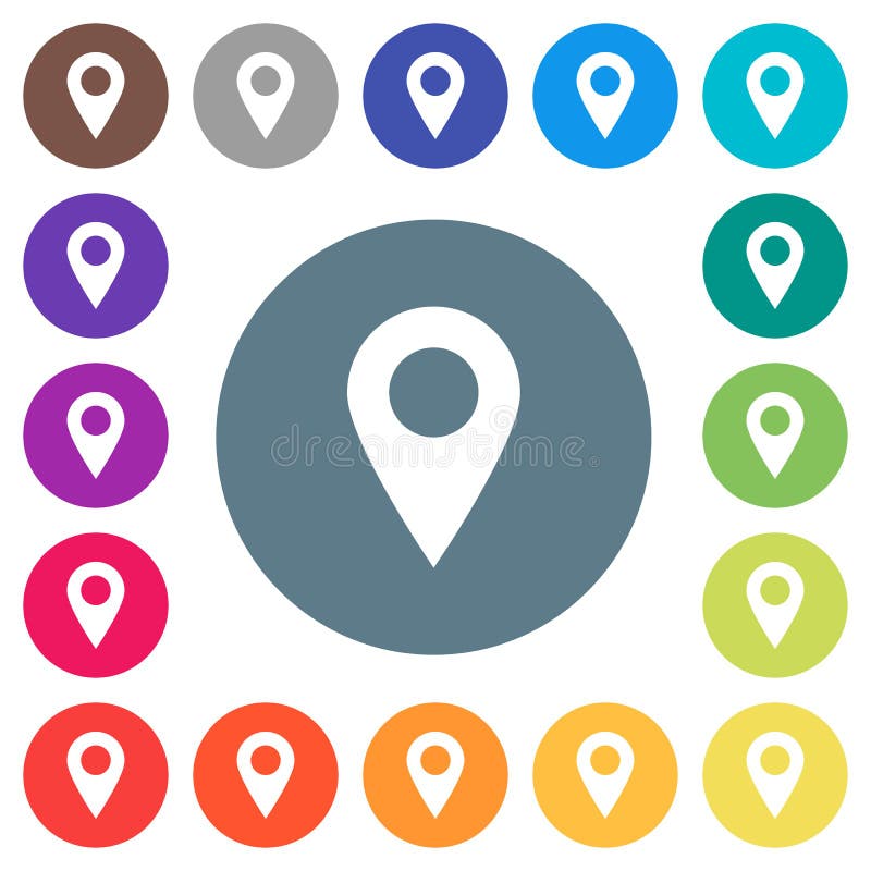 Blank GPS Map Location Flat White Icons on Round Color Backgrounds ...