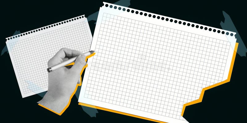 Blank Graph Paper Sheets with a Hand Holding a Pen on a Dark Background ...