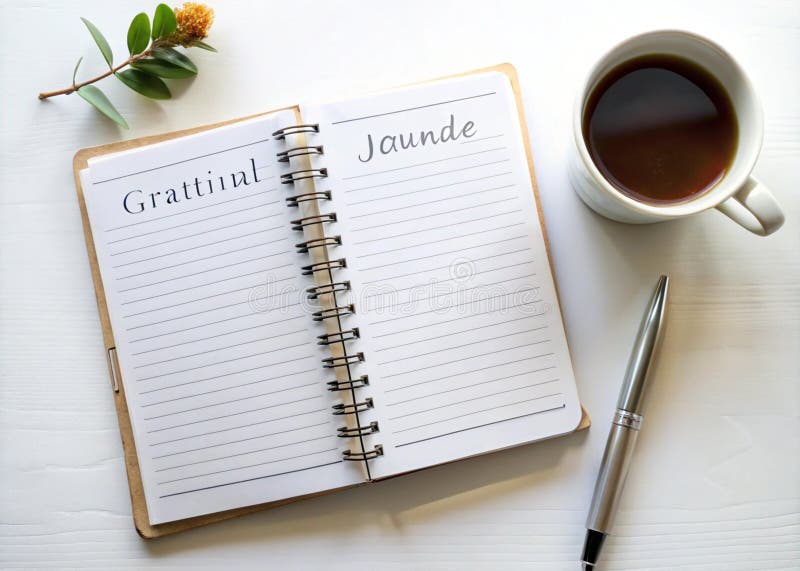 Blank Gratitude Journal and Coffee Cup on a White Surface, Inviting for ...