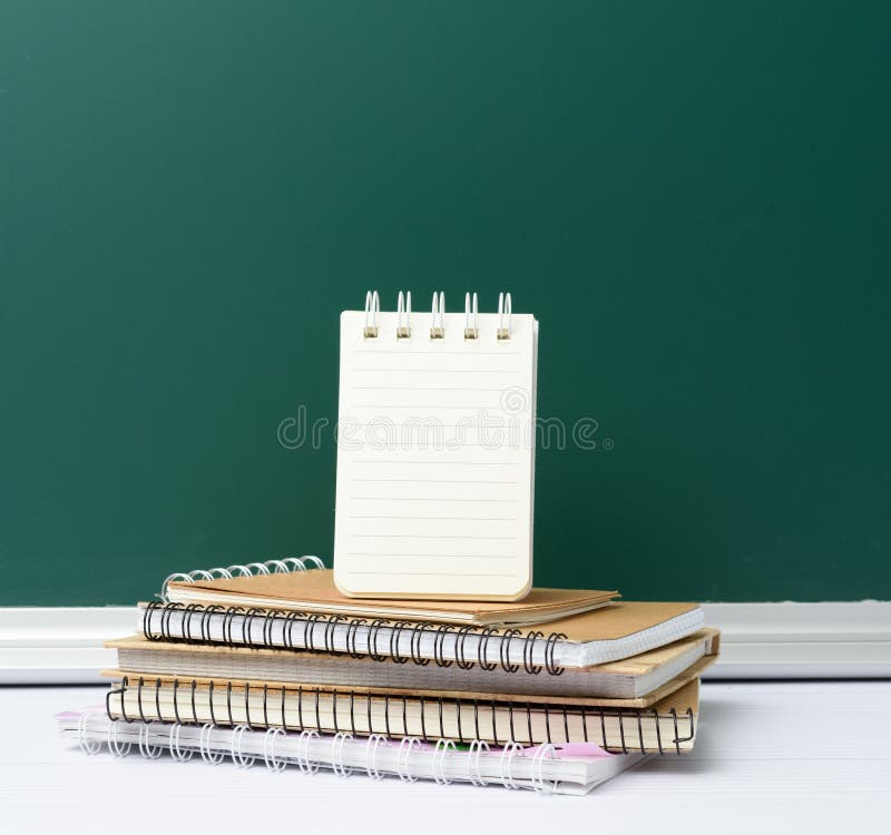 Blank Green Chalk School Board and Stack of Notebooks, Back To School ...