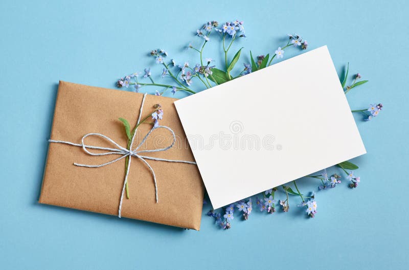 Blank Greeting Card Mockup with Gift Box Stock Photo - Image of date ...