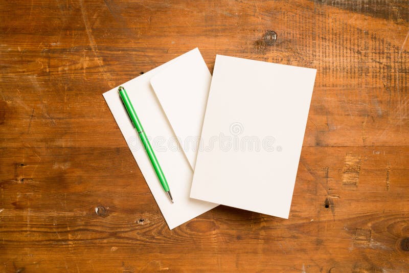 Blank Greeting or Invitation Card and Green Writing Pen Stock Photo ...