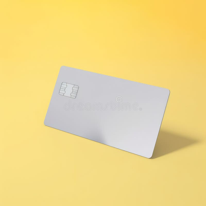 Blank Grey Credit Card with Microchip on Yellow, Copy Space, Created ...