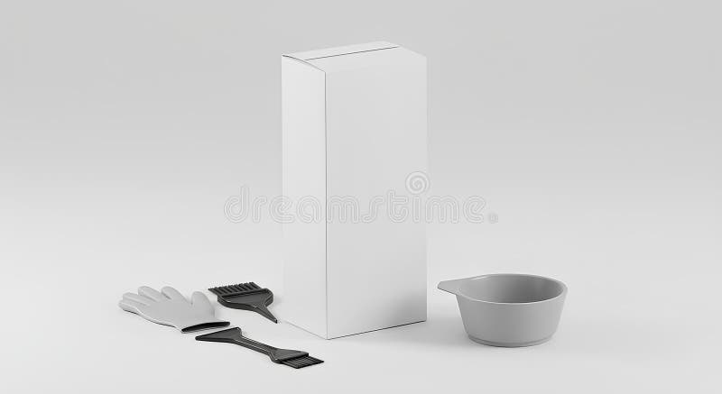 Blank Hair Dye Box with Flat-lay Applicator Tools Isolated, 3d ...
