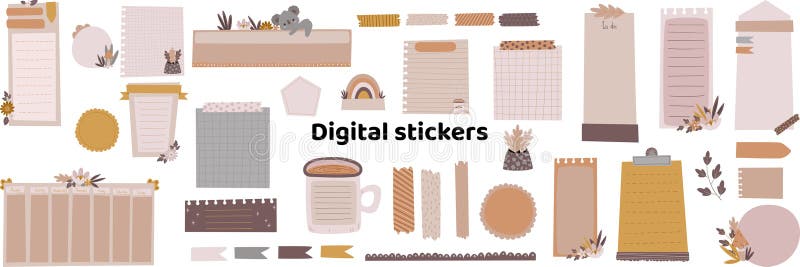Digital Note Papers and Stickers for Bullet Journaling or Planning ...