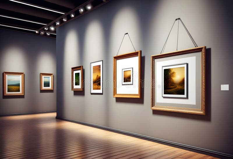 3 Blank Hanging Individual Frames in an Art Gallery Museum Exhibition ...