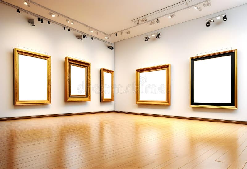 3 Blank Hanging Individual Frames in an Art Gallery Museum Exhibition ...