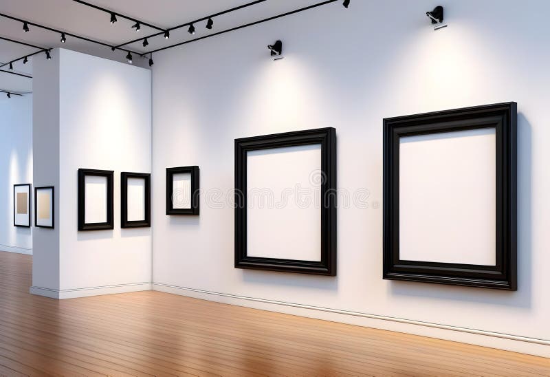 3 Blank Hanging Individual Frames in an Art Gallery Museum Exhibition ...