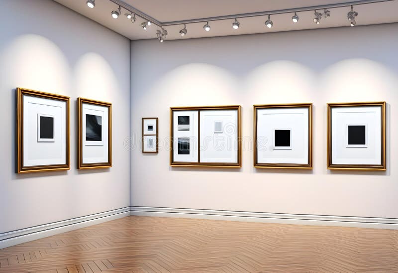 3 Blank Hanging Individual Frames in an Art Gallery Museum Exhibition ...