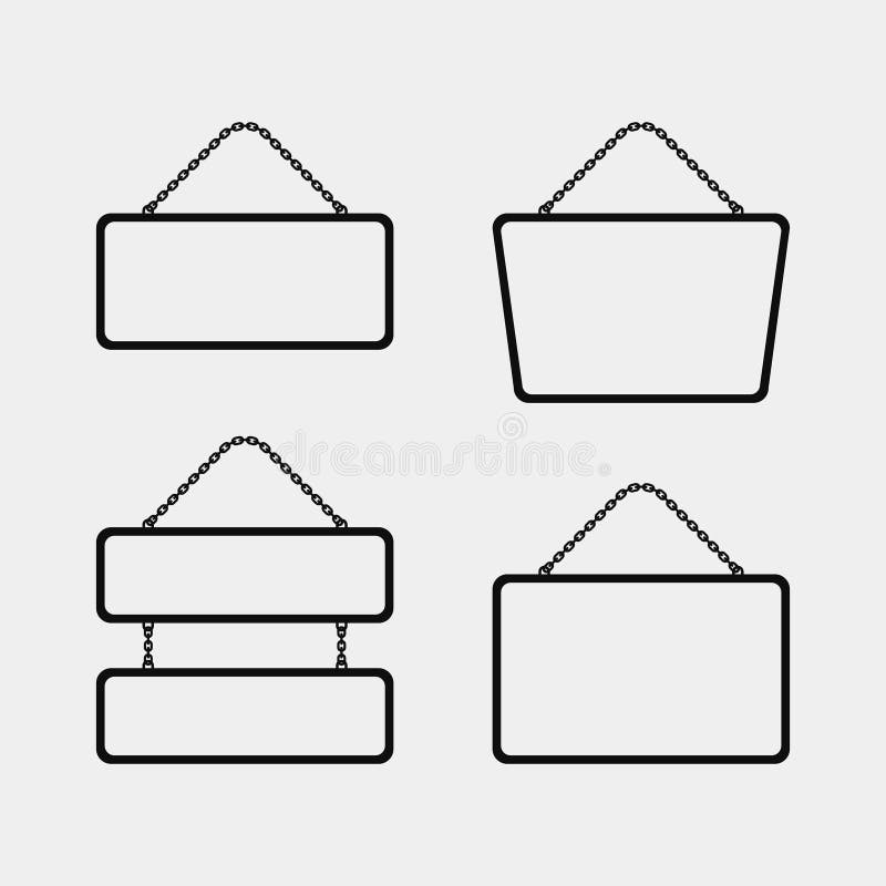 Blank Hanging Sign Board Line Art Set Designs Vector Illustration ...