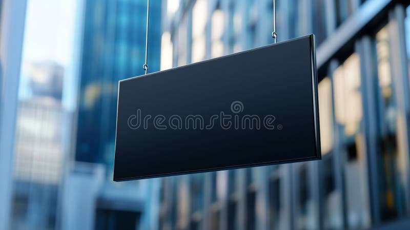 Blank Hanging Signboard Mockup Cityscape Background Stock Image - Image ...