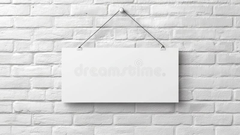 Blank Hanging Signboard on White Brick Wall Background in Minimalist ...