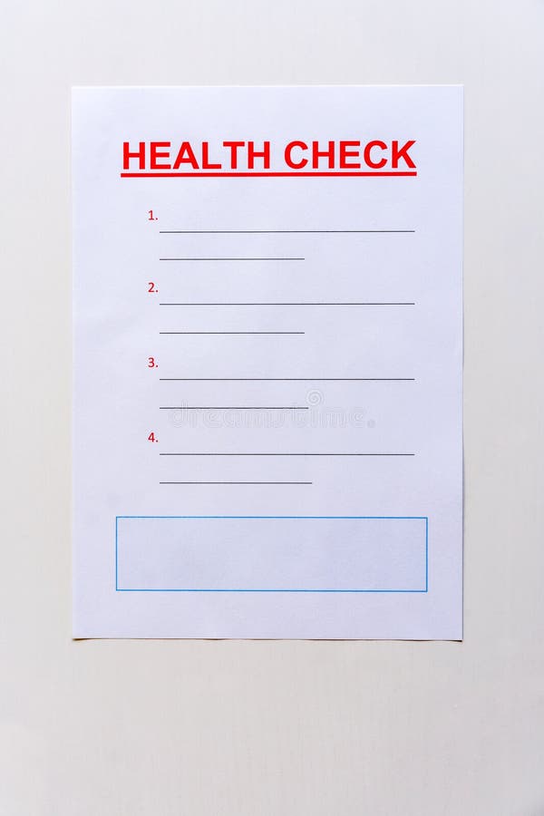 A Blank Health Check Form with Text and Lined Copy Space. Stock Photo ...