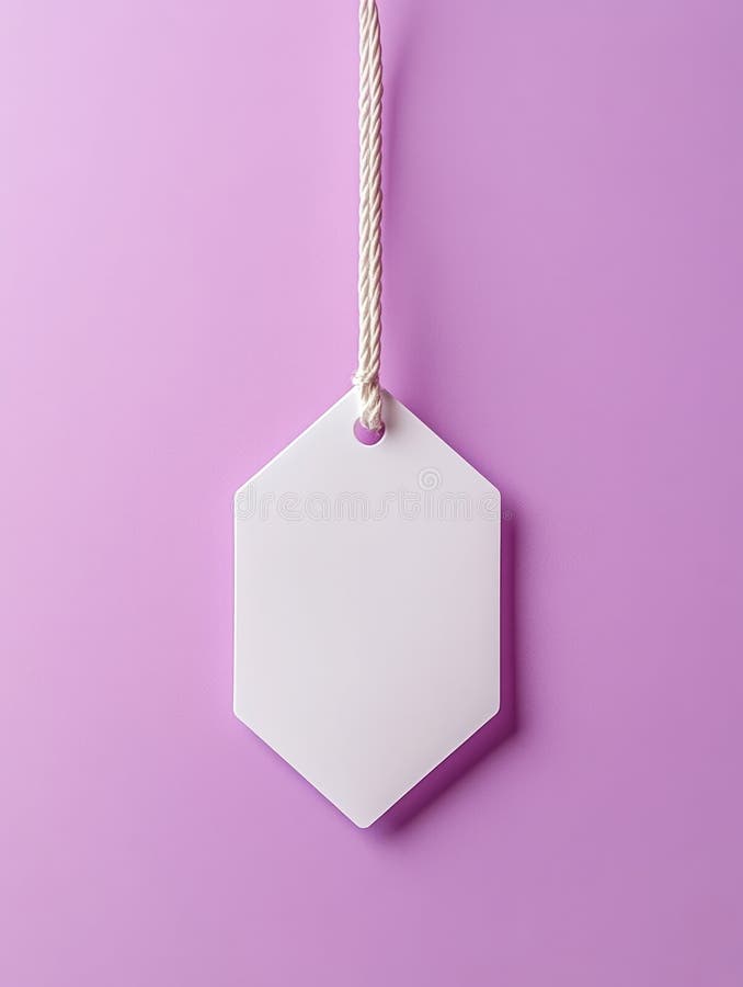 Blank Hexagonal Tag with Rope on a Pink Background. Stock Image - Image ...